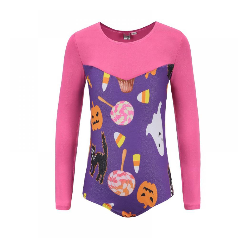 Gymnastic Leotards for Girl Long Sleeve Halloween Pumpkin One-Piece ...