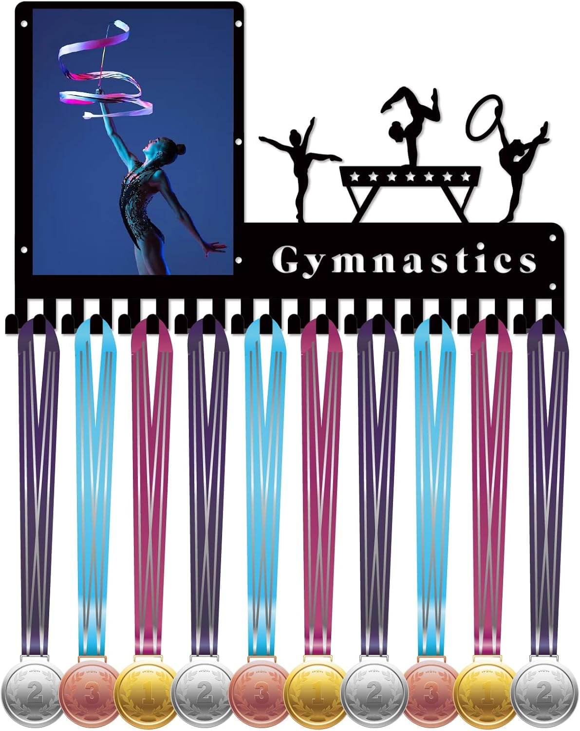 Gymnastics Award Hanger Ribbon Medal Display with 20 Hooks Black Metal ...