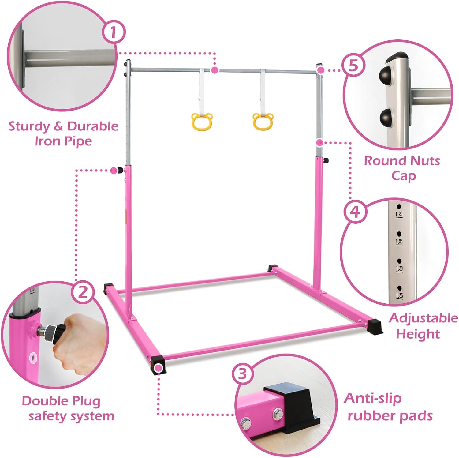 Gymnastics Bar for Kids,11 Levels Adjustable Height Gymnastics ...