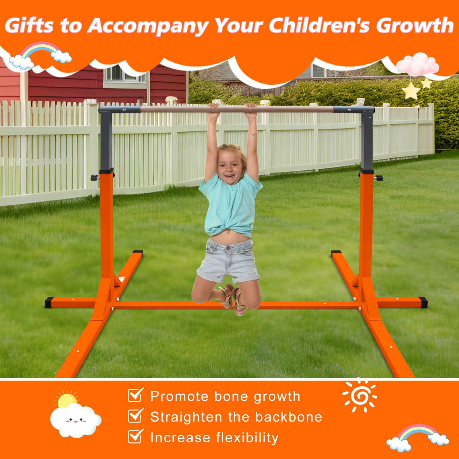 Gymnastics Bar for Kids, Adjustable Height Gym Bar, Junior Training Kip ...