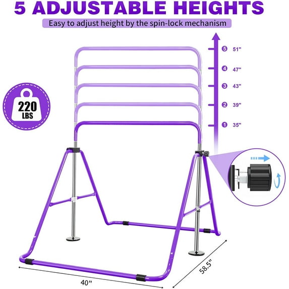 Gymnastics Bar for Kids, Adjustable Height Gymnastic Horizontal Bars ...