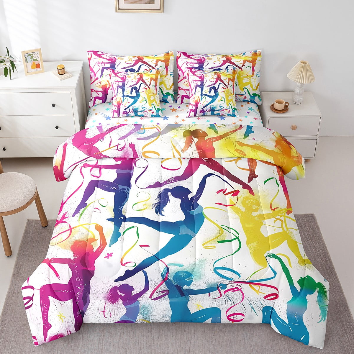 Gymnastics Bed in a Bag Queen Size 7 Piece Sports Themed Bedding Sets ...