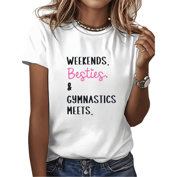 Gymnastics Besties Weekend Tee, Pink & Black Bold Typography, Meet Day ...