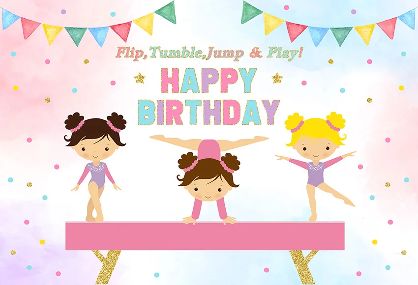Gymnastics Birthday Gymnast Girls Tumbling Flip Jump Tumble and Play r ...