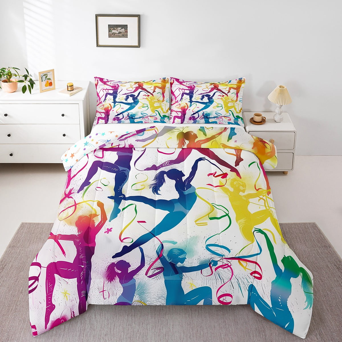 Gymnastics Comforter Set Twin Size for Girls Kids Sports Themed Bedding ...