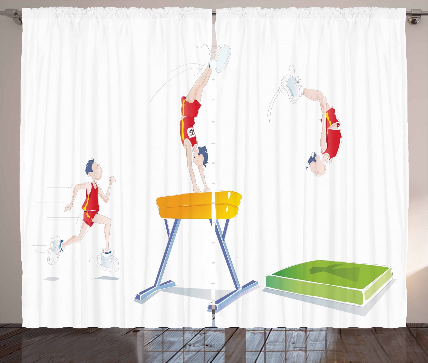 Gymnastics Curtains 2 Panels Set, Man Jumping over the Pummel Horse ...