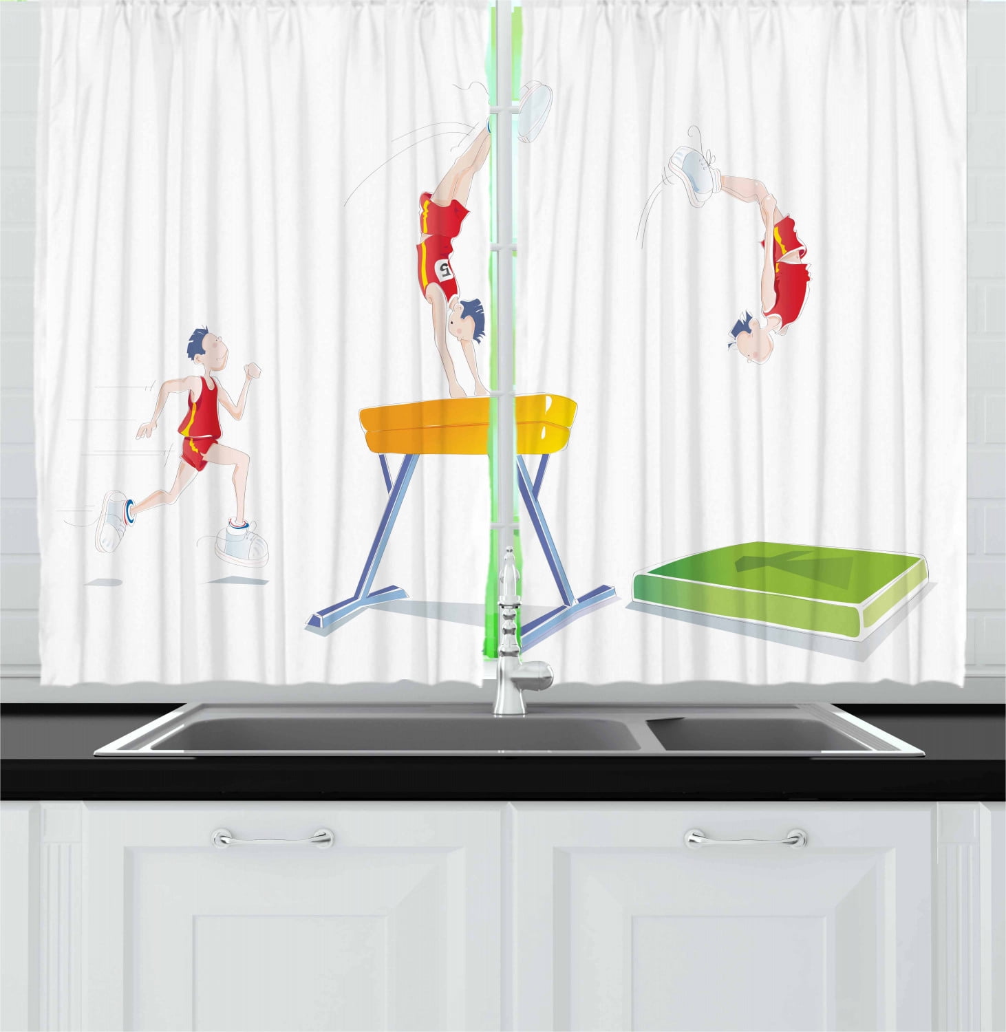 Gymnastics Curtains 2 Panels Set, Man Jumping over the Pummel Horse ...
