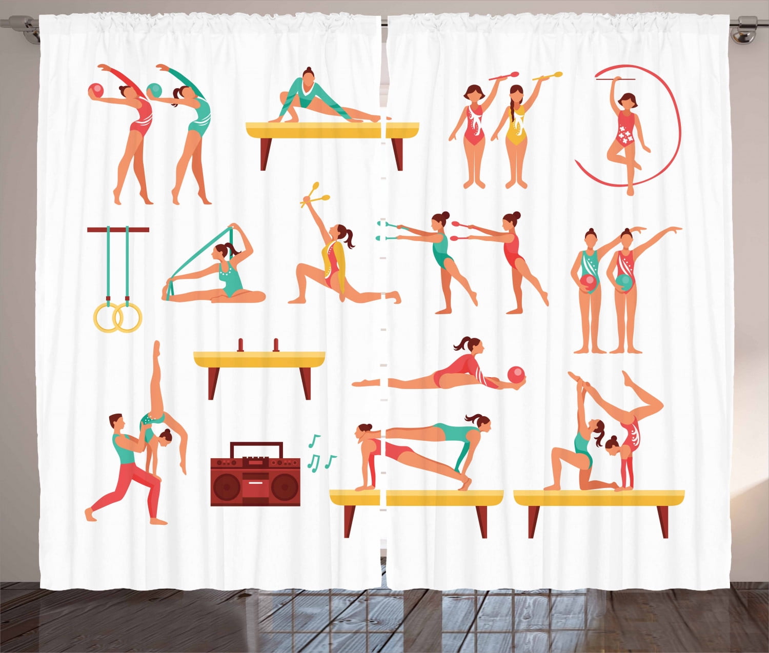 Ambesonne Gymnastics Curtains 2 Panel Set, Pommel Horse Ribbon, 108" x ...