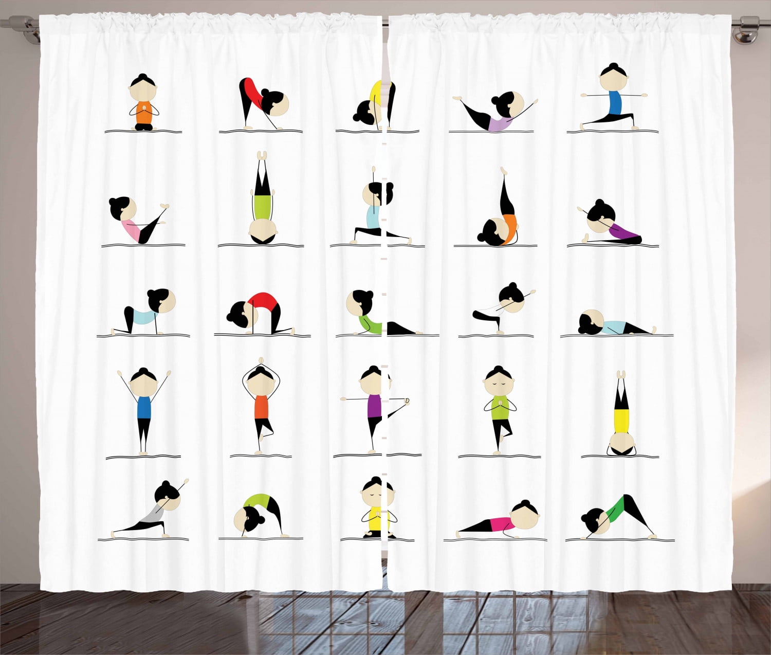 Ambesonne Gymnastics Curtains 2 Panel Set, Woman Doing Yoga, 108" x 90 ...