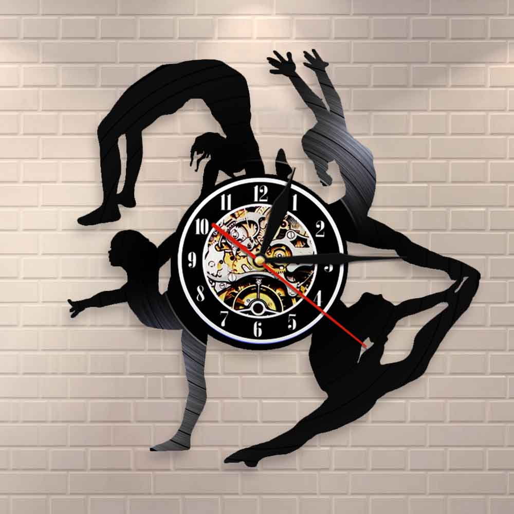 Gymnastics Girls Silhouettes Vinyl Wall Clock,Vinyl Record Clock Wall ...