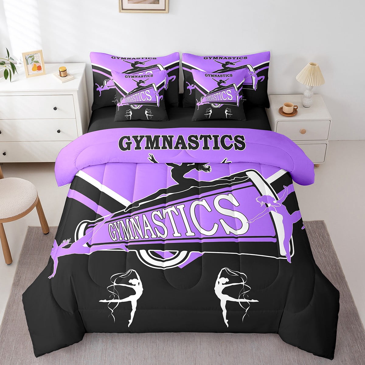 Gymnastics King Comforter Set 7-Piece Cute Gymnast Bedding Comforter ...