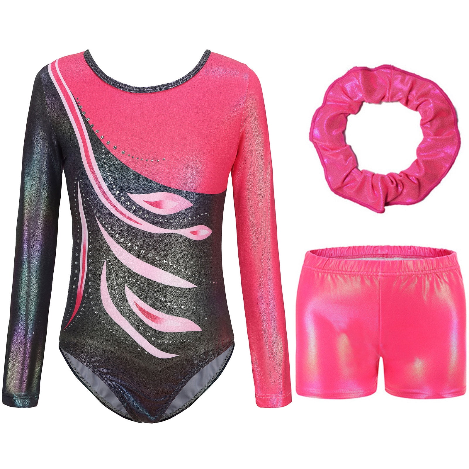 Gymnastics Leotards for Girls Kids Sparkly Tumbling Long Sleeve Dance ...
