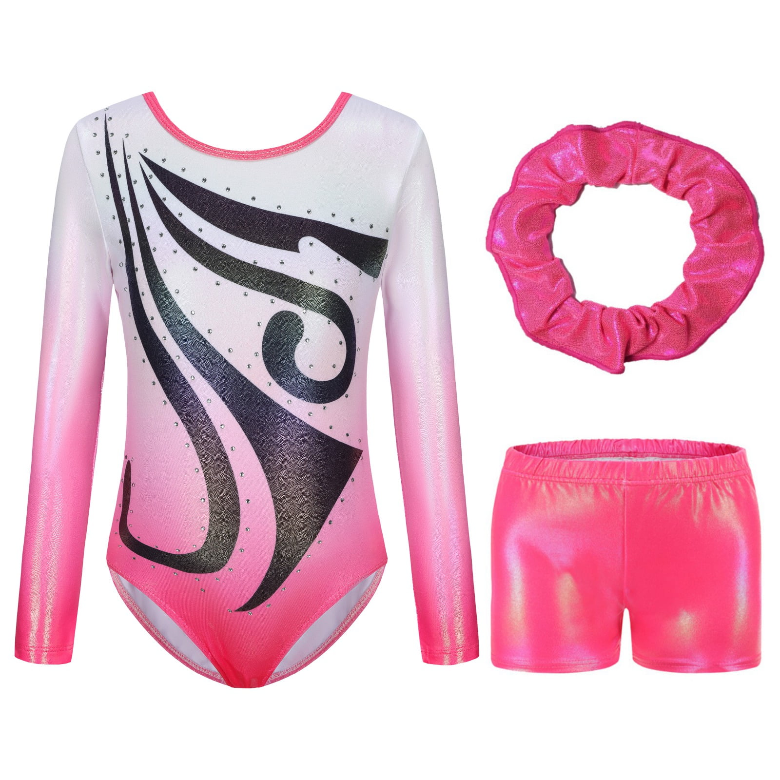 Gymnastics Leotards for Girls Kids Sparkly Tumbling Long Sleeve Dance ...