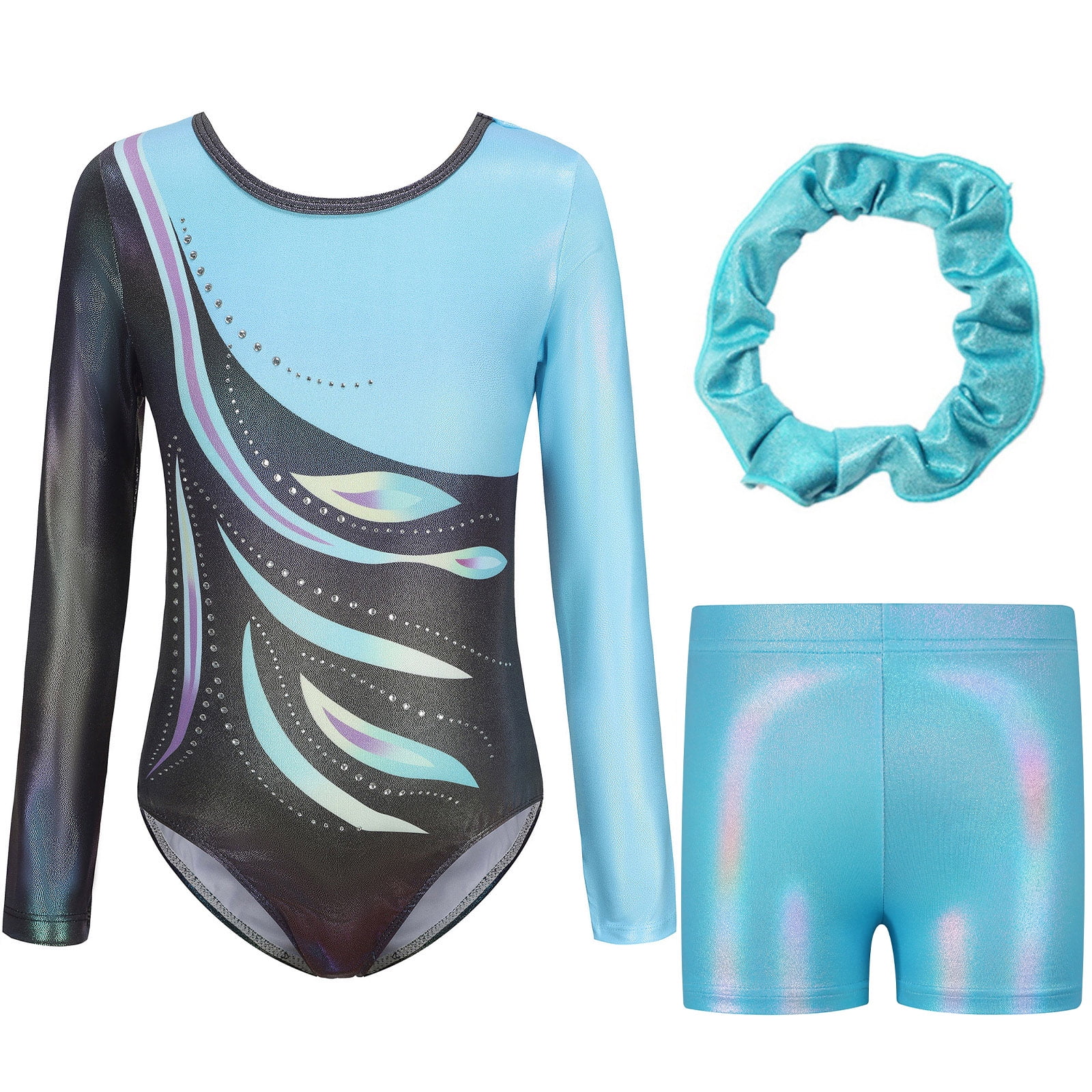 Gymnastics Leotards for Girls Kids Sparkly Tumbling Long Sleeve Dance ...