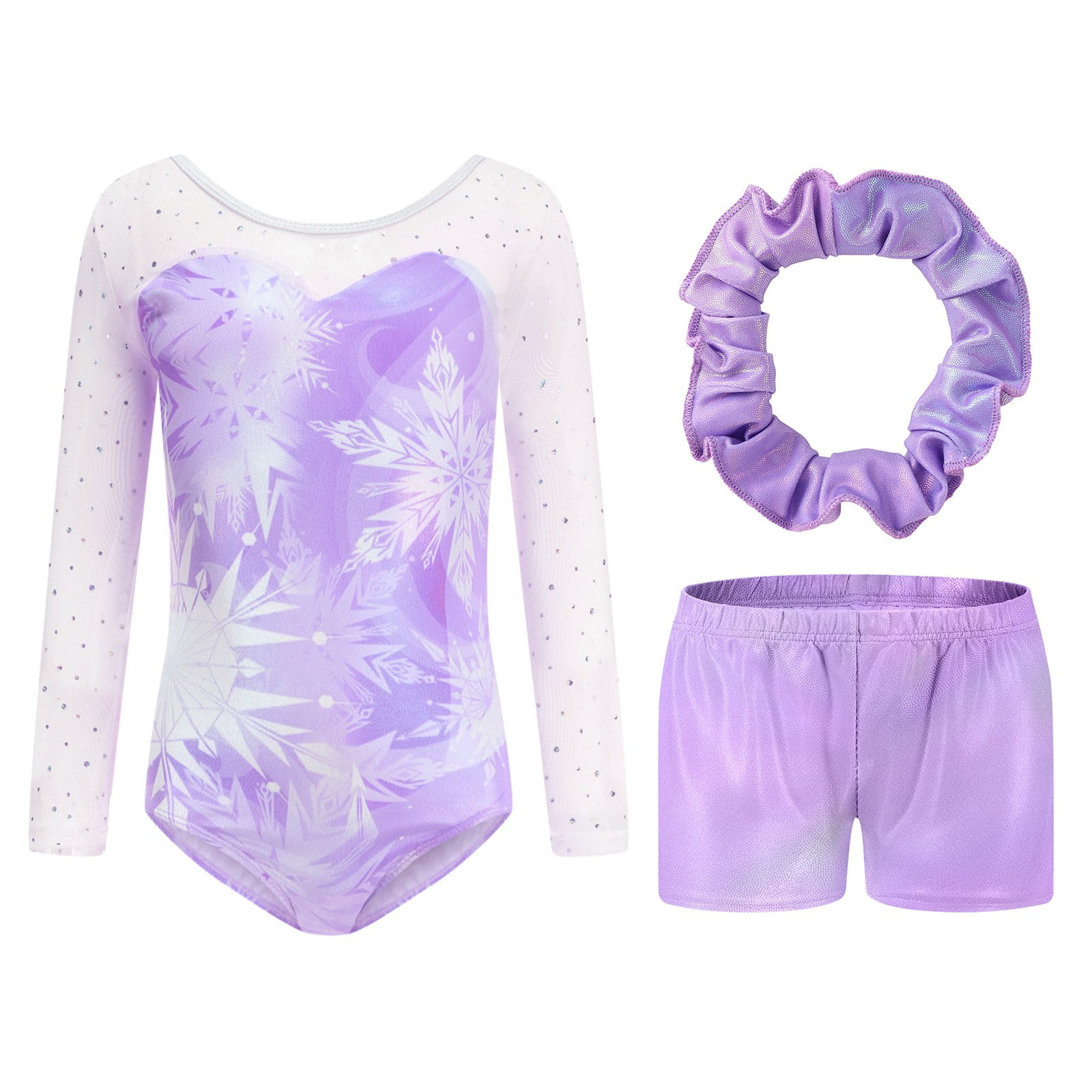 Gymnastics Leotards with Shorts Hairband Set Kids Girls Long Sleeve One ...