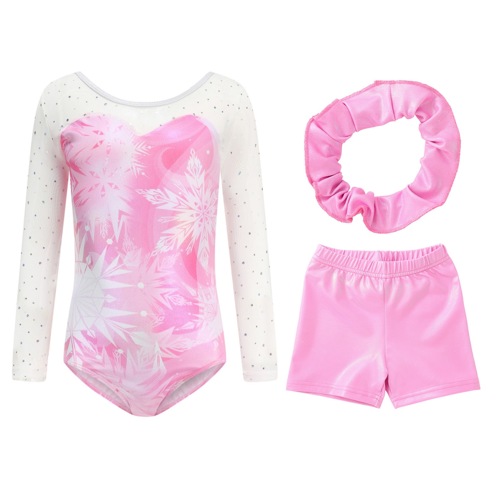 Gymnastics Leotards with Shorts Hairband Set Kids Girls Long Sleeve One ...