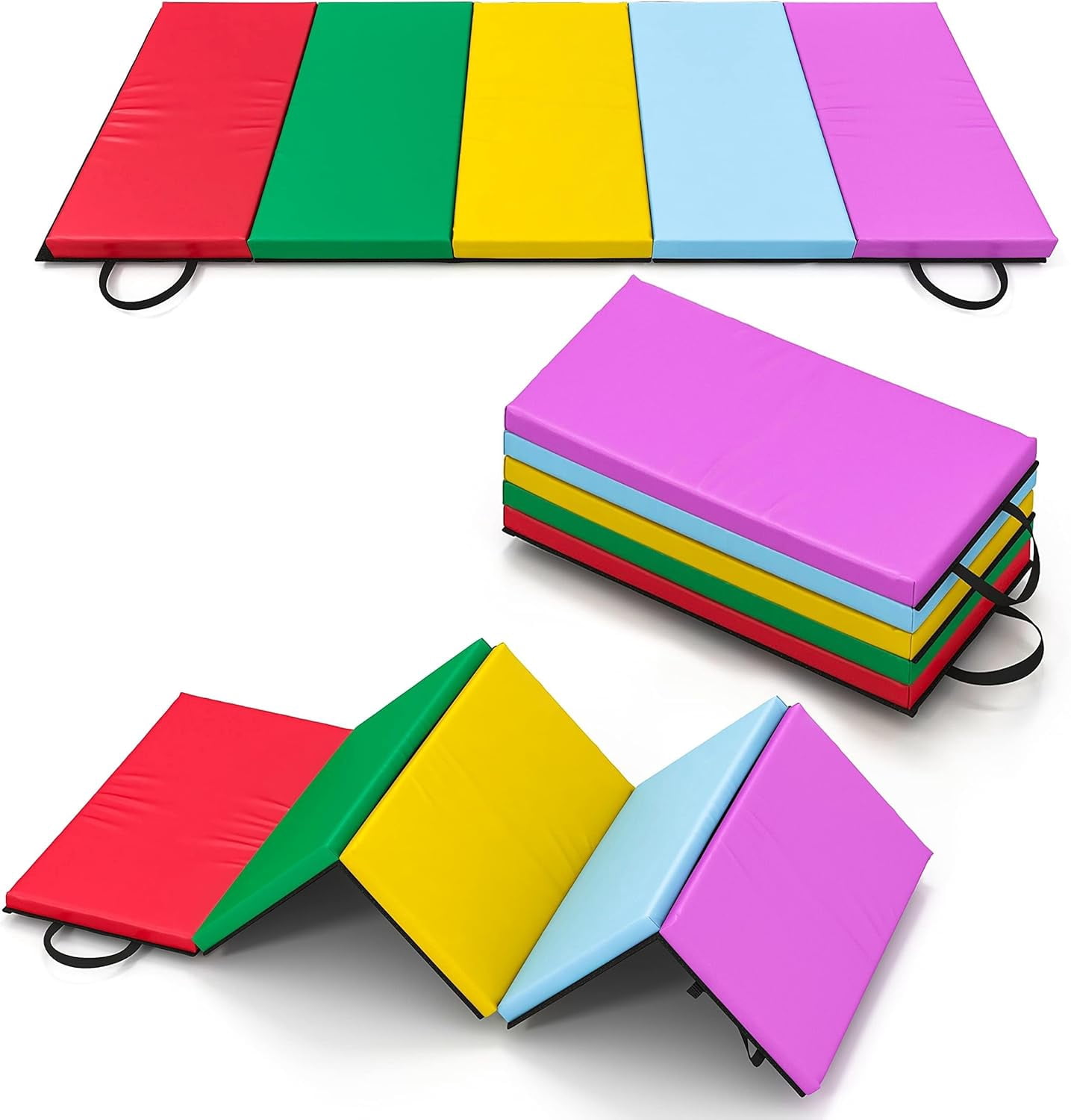 Gymnastics Mats for Tumbling, 1.5" Thick Folding Exercise Mats W/Hook ...