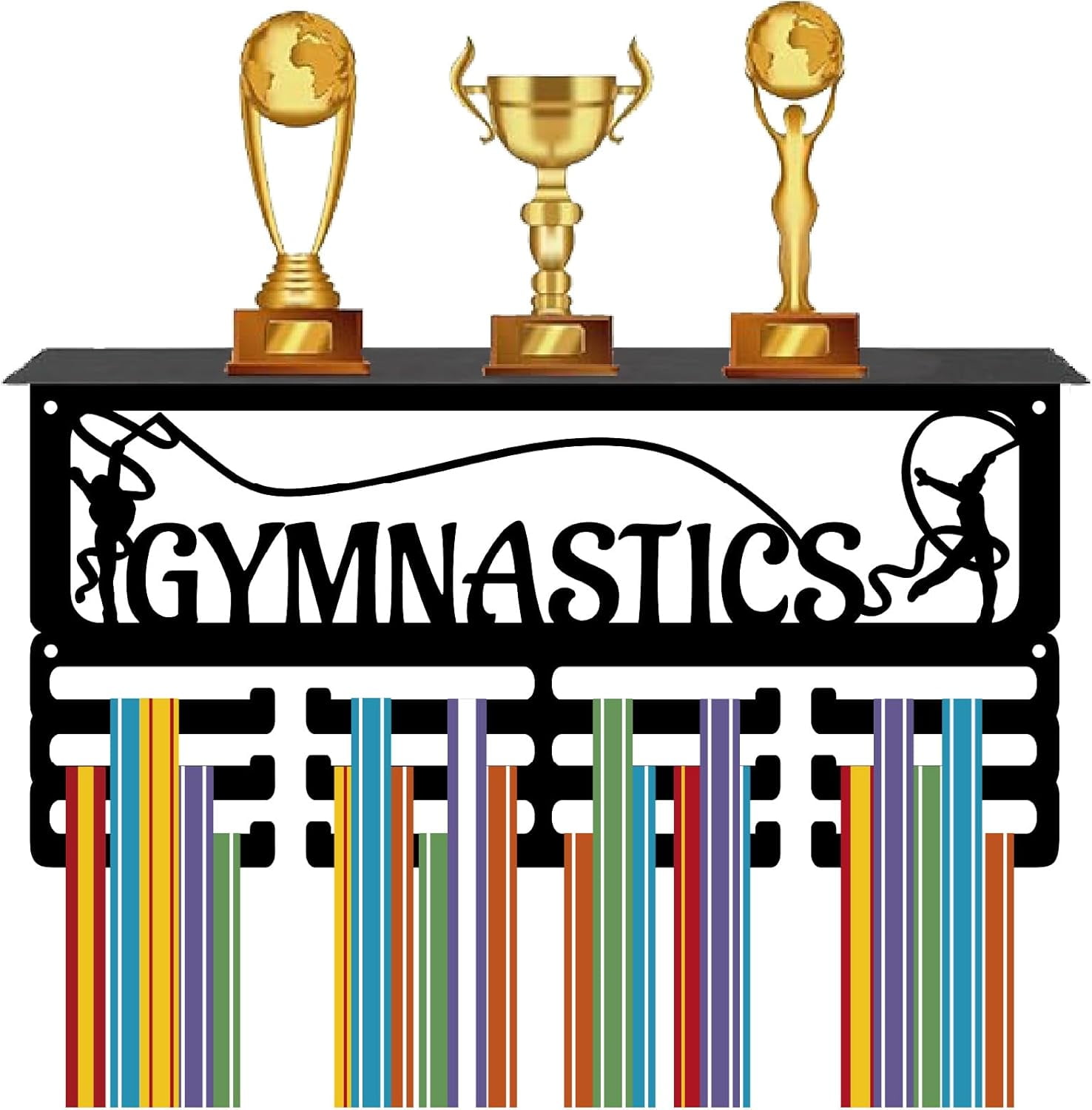 Gymnastics Medal Hanger Display Trophy Shelf Holders with 12 Hooks Sports Iron Medal Rack with ...