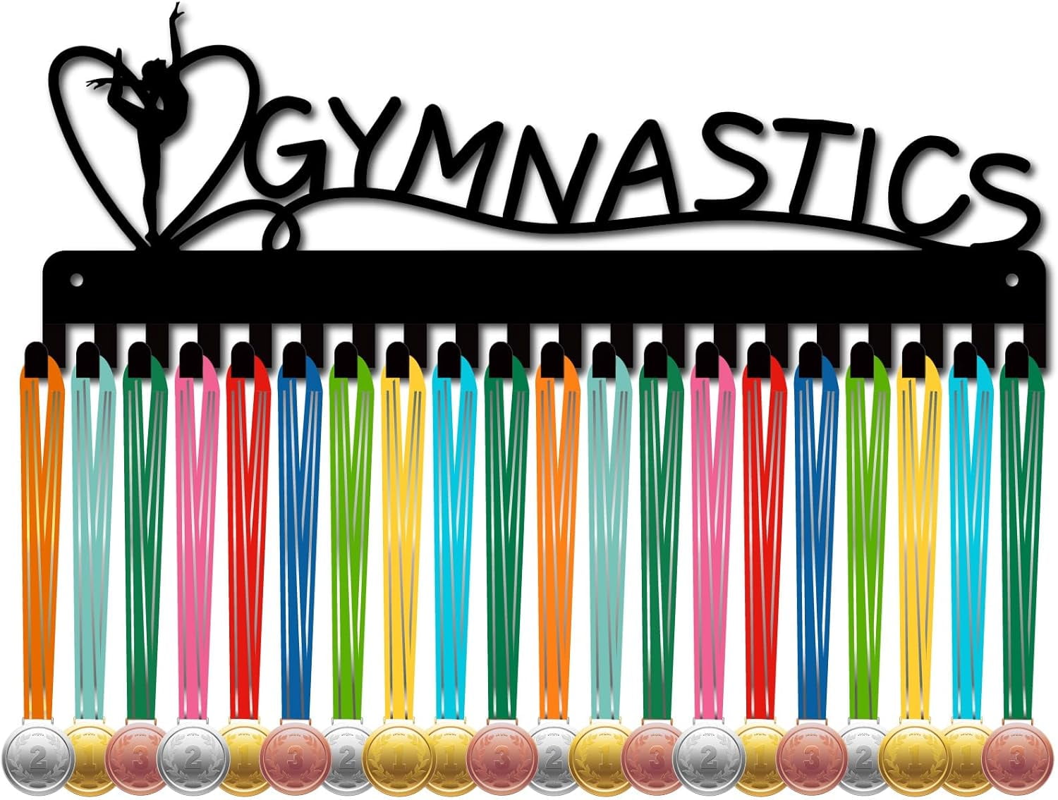 Gymnastics Medal Holder Iron Medal Rack Wall Mounted Race Awards Organizer 20 Hooks Ribbons ...