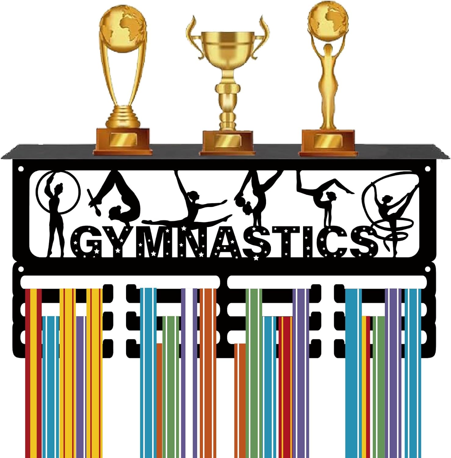 Gymnastics Medal Holder Wall Hanger Trophy Shelf with Hooks Iron Medals ...