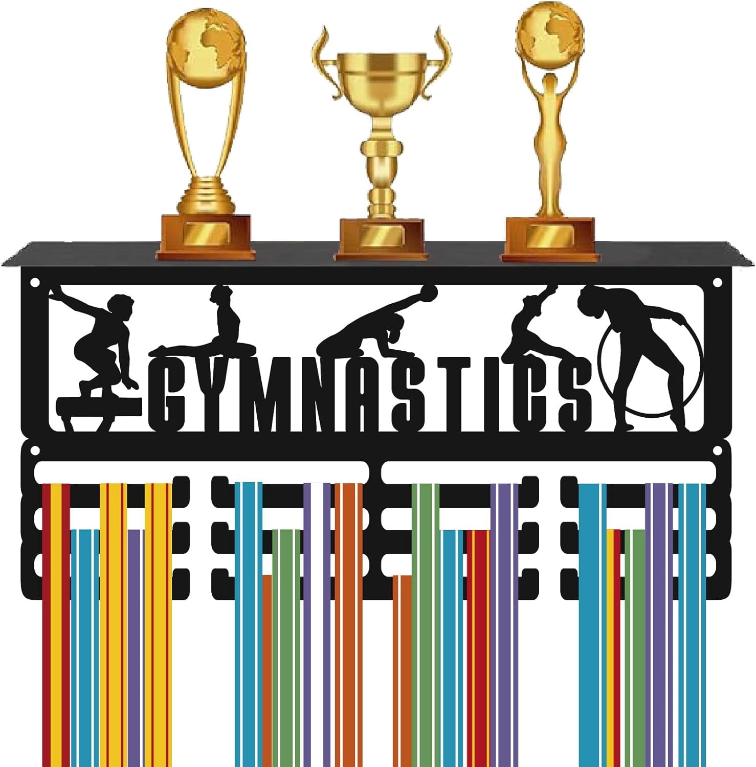 Gymnastics Medal Shelf Trophy Display Stand Black Metal Iron Wall Mount ...