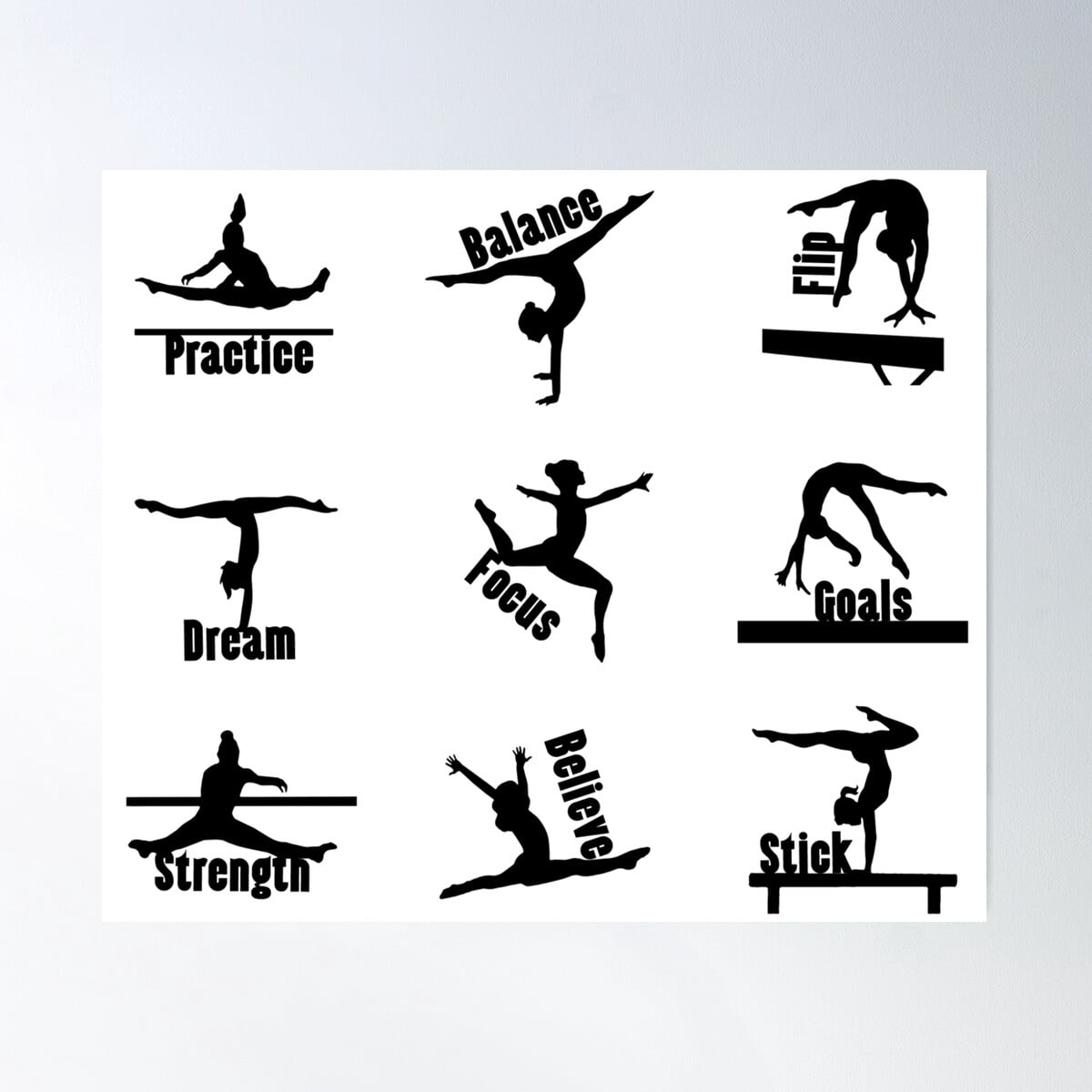Gymnastics Pack With Motivational Words Girl Gymnast Poster Wall Art ...
