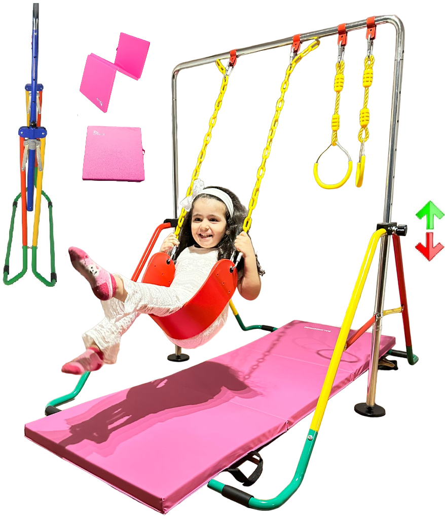 5 in 1 Kids Gymnastics Training Bar Set with Tumble Mat, Swing Seat ...