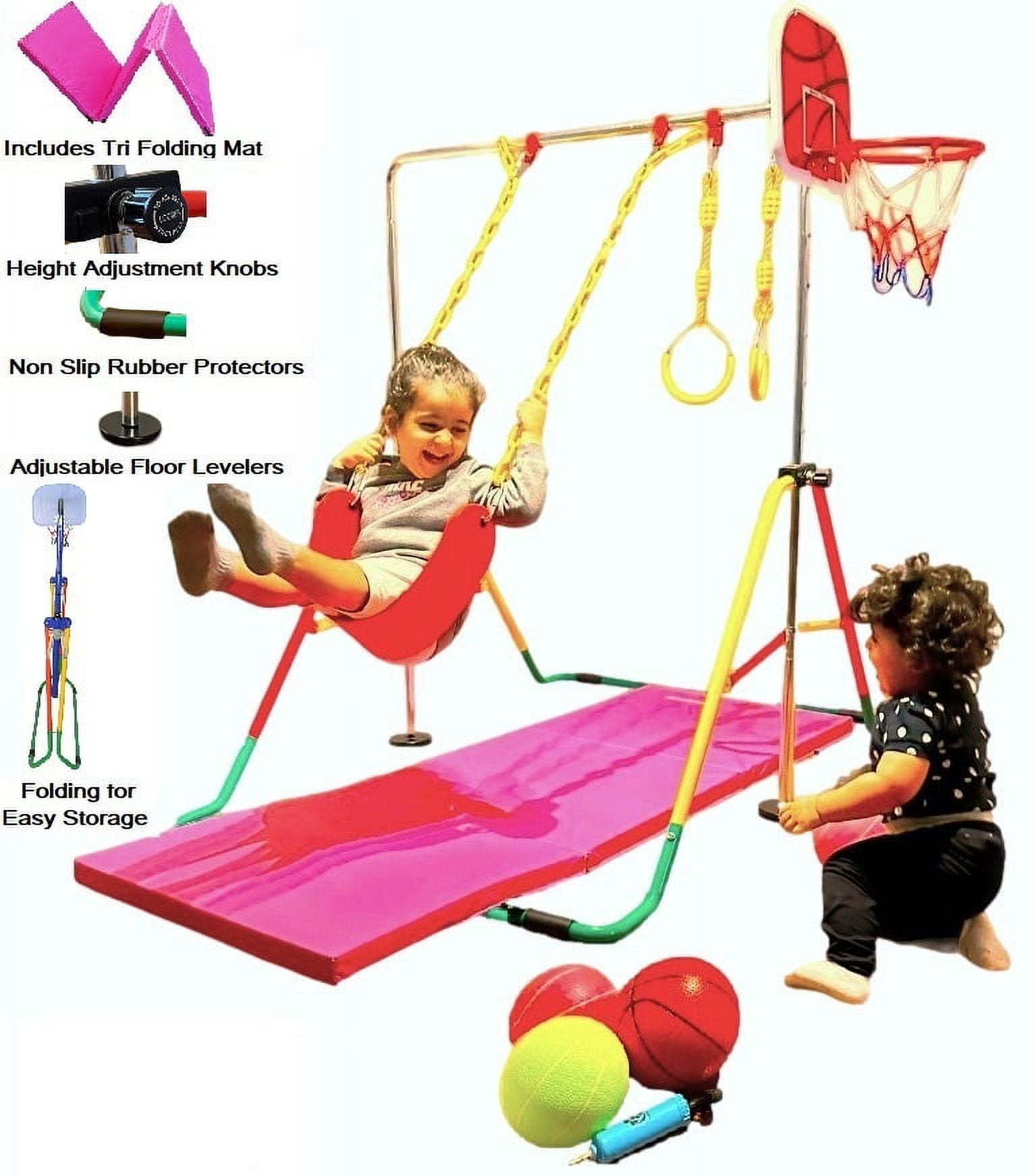 6 in 1 Kids Gymnastics Training Kip Bar Set with Tumble Mat, Swing ...