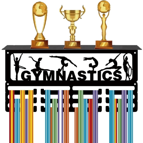 Gymnastics Trophy Holder Wall Mount Medal Hanger Display with 12 Hooks ...