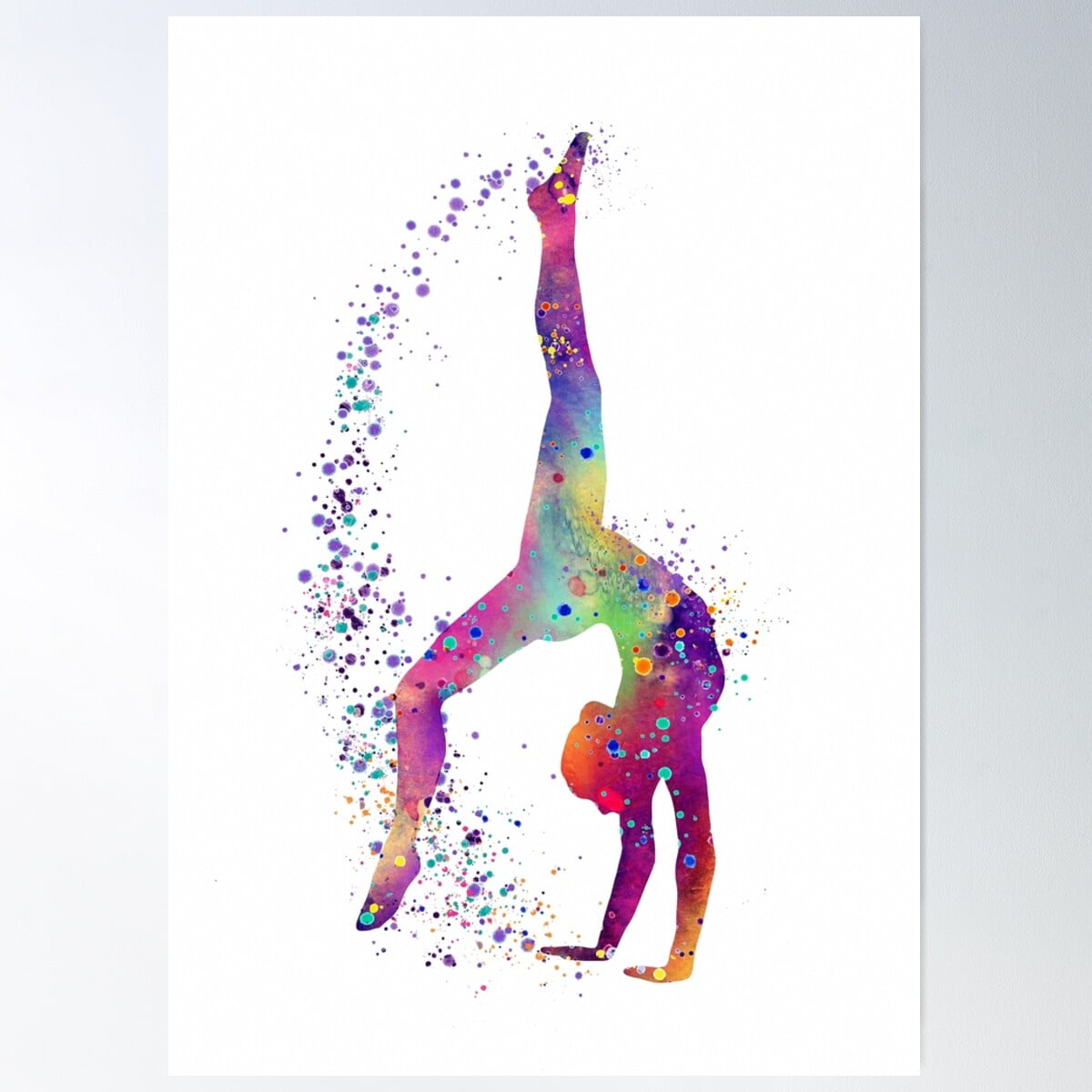 Gymnastics Tumbling Girl Watercolor Silhouette Poster Wall Art, Modern ...