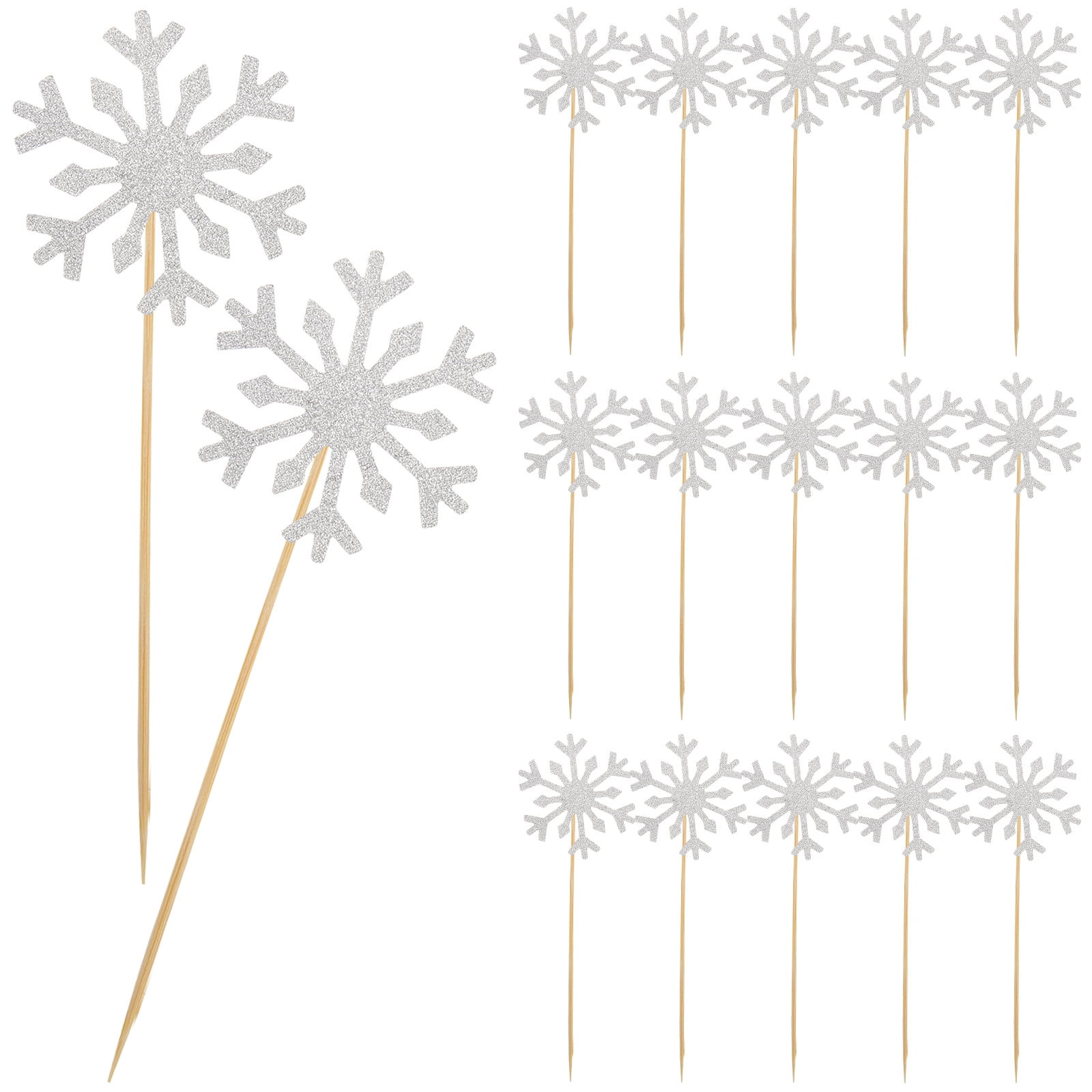 FRCOLOR Snowflake Cupcake Toppers Birthday Supplies Silver Paper and ...