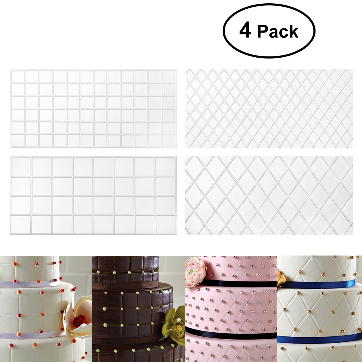 Gymnture 4Pcs Grid Transparent Texture Mat Cake Border Decorating Tool ...