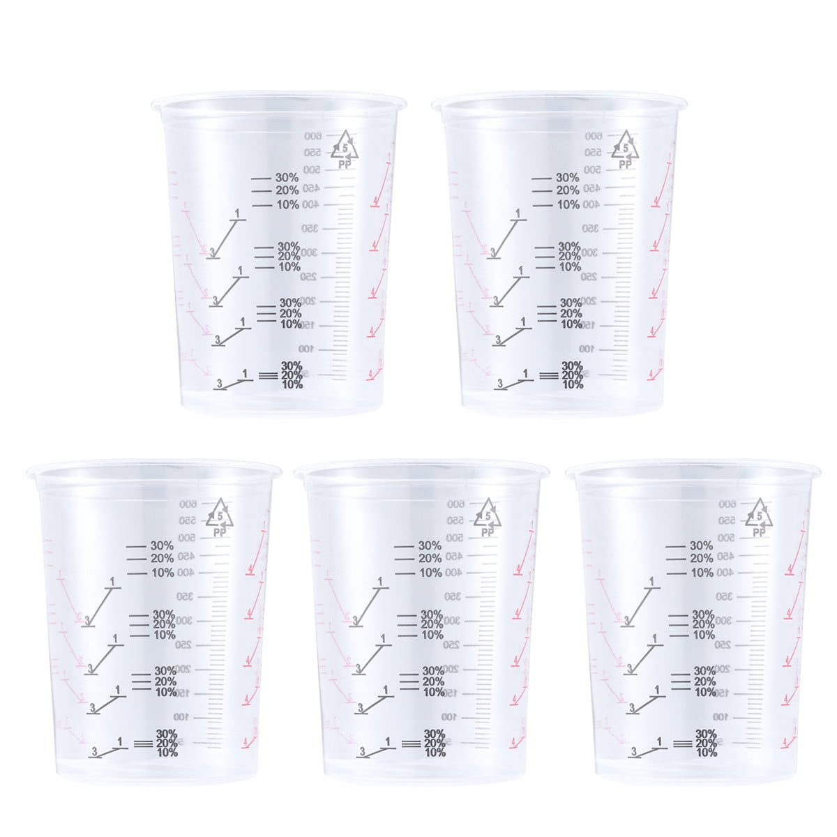 Gymnture 5PCS 600ML Transparent Plastic Paint Cup Disposable Measuring ...