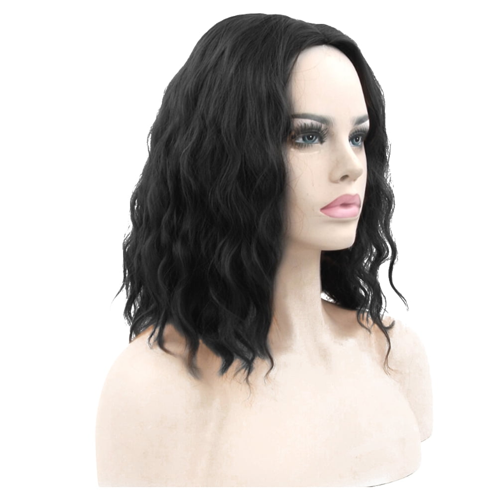 Gymnture Black Wigs Short Wavy Wig with Bangs for Women - Natural Curly ...