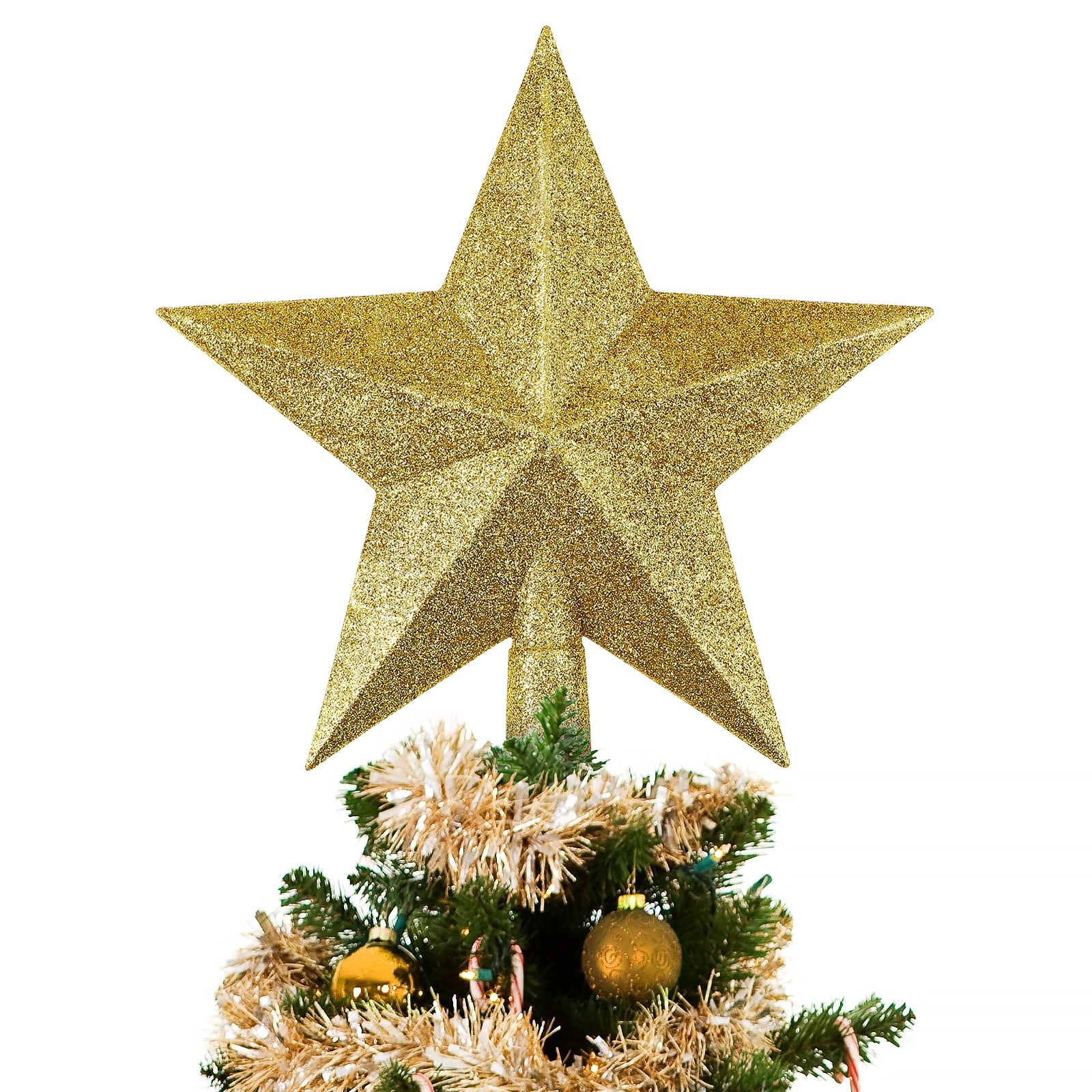 Gymnture Gold Glitter Star Tree Topper for Christmas Decoration ...