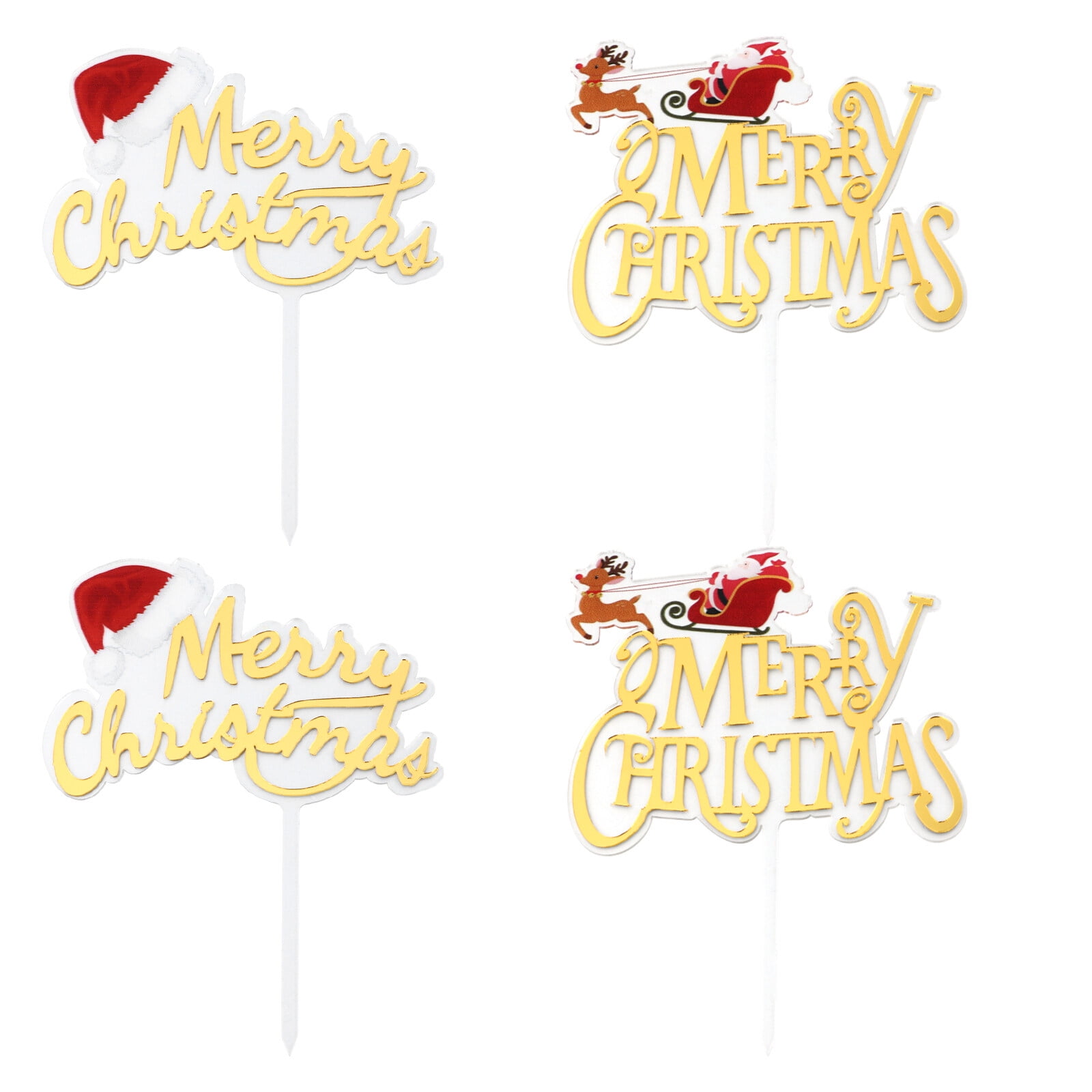 Gymnture Merry Christmas Cupcake Toppers - 4pc Glitter Xmas Picks ...