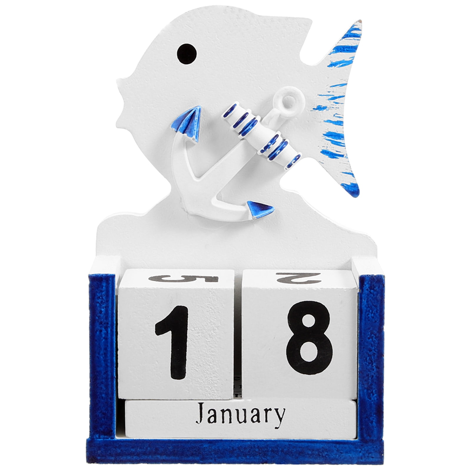 Gymnture Nautical Wooden Block Calendar Fish Vintage Desktop Perpetual ...