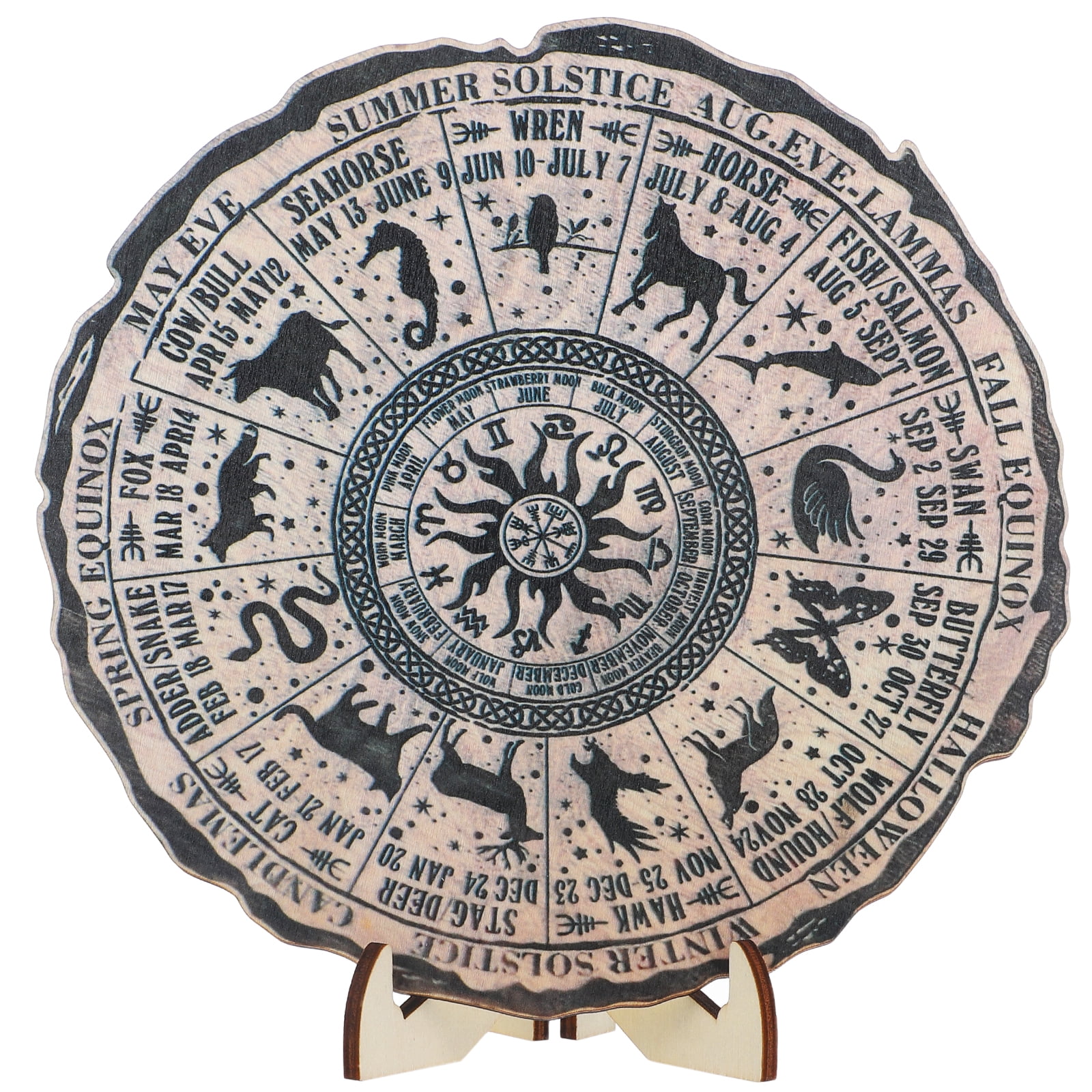 LABSERRON Rotating Wheel Calendar Natural Wood Calendar Traditional ...
