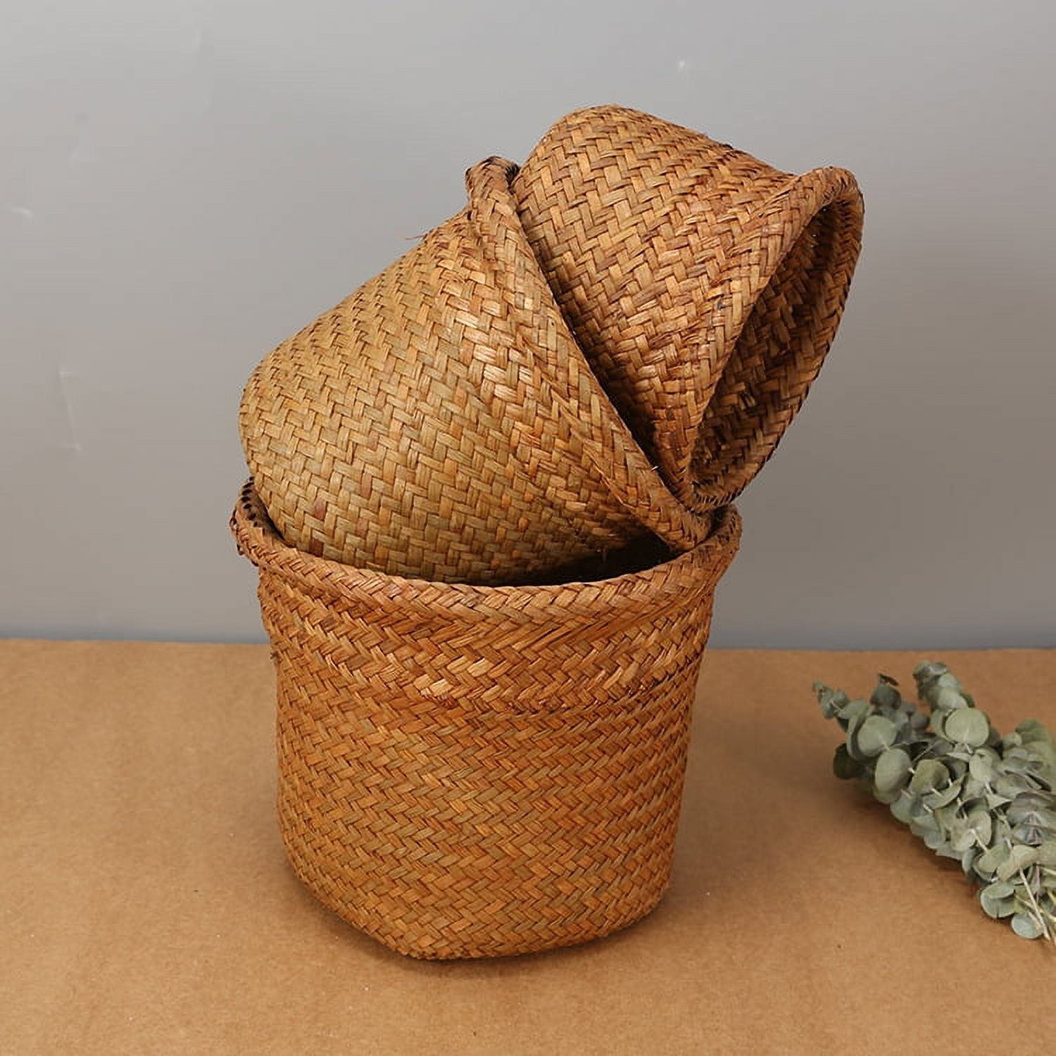 Gymnture Seagrass Waste Basket Woven Trash Can Small Round Natural ...