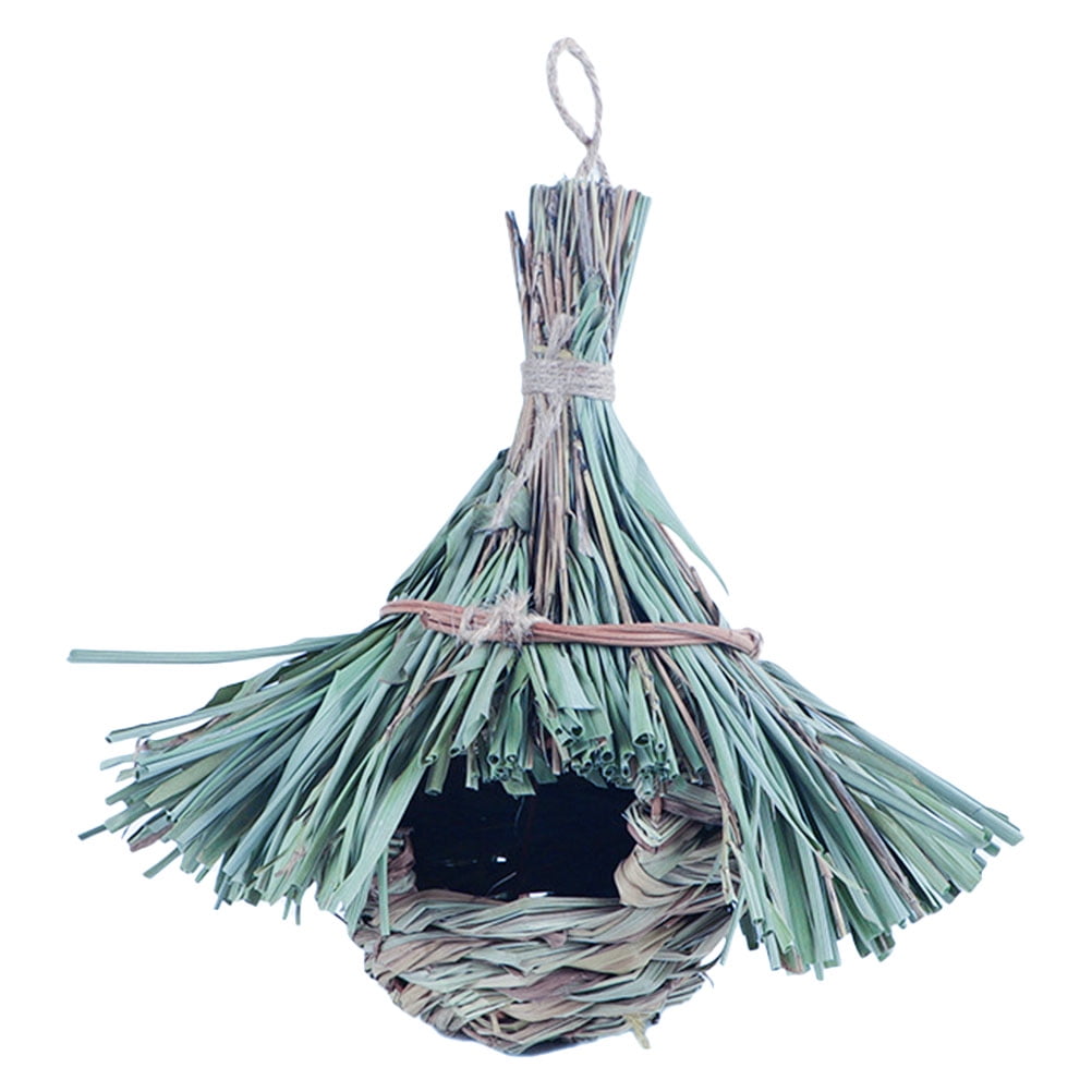 Gymnture Straw Bird Nest Weaving Accessory Hanging Birdhouse Cage ...
