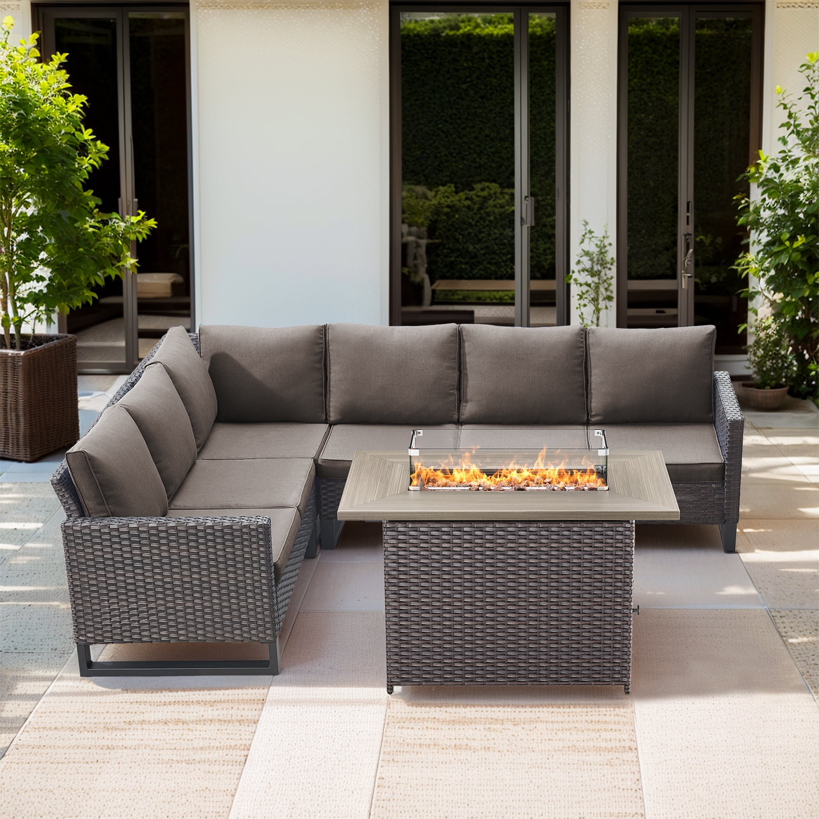 Gymojoy 2-Piece Patio Furniture Set with Fire Pit Table, All Weather ...