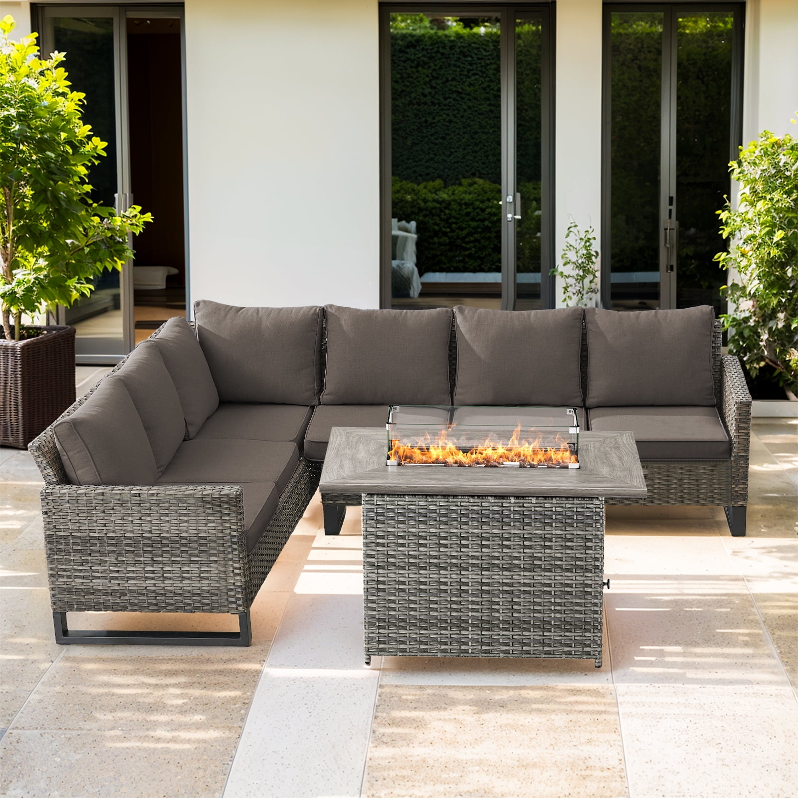 Gymojoy 2-Piece Patio Furniture Set with Fire Pit Table, All Weather ...