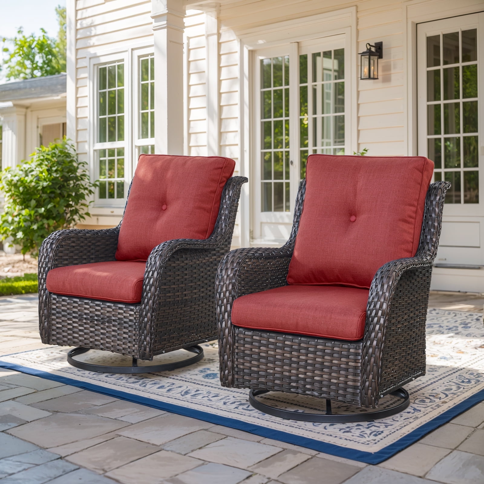 Gymojoy 2 Pieces Outdoor Wicker Swivel Rocker Patio Chair, Outdoor ...