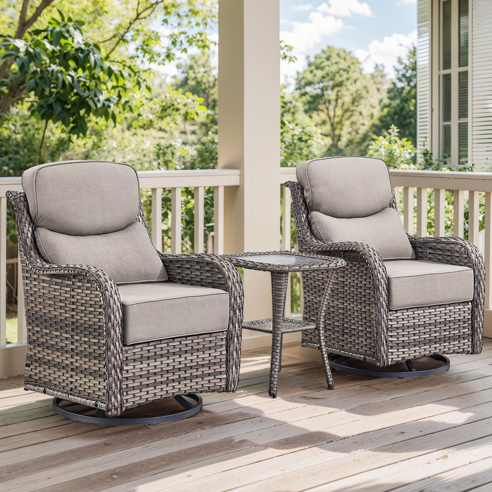 Gymojoy 3-Piece Outdoor Swivel Glider Chair Set with Thick Cushions ...