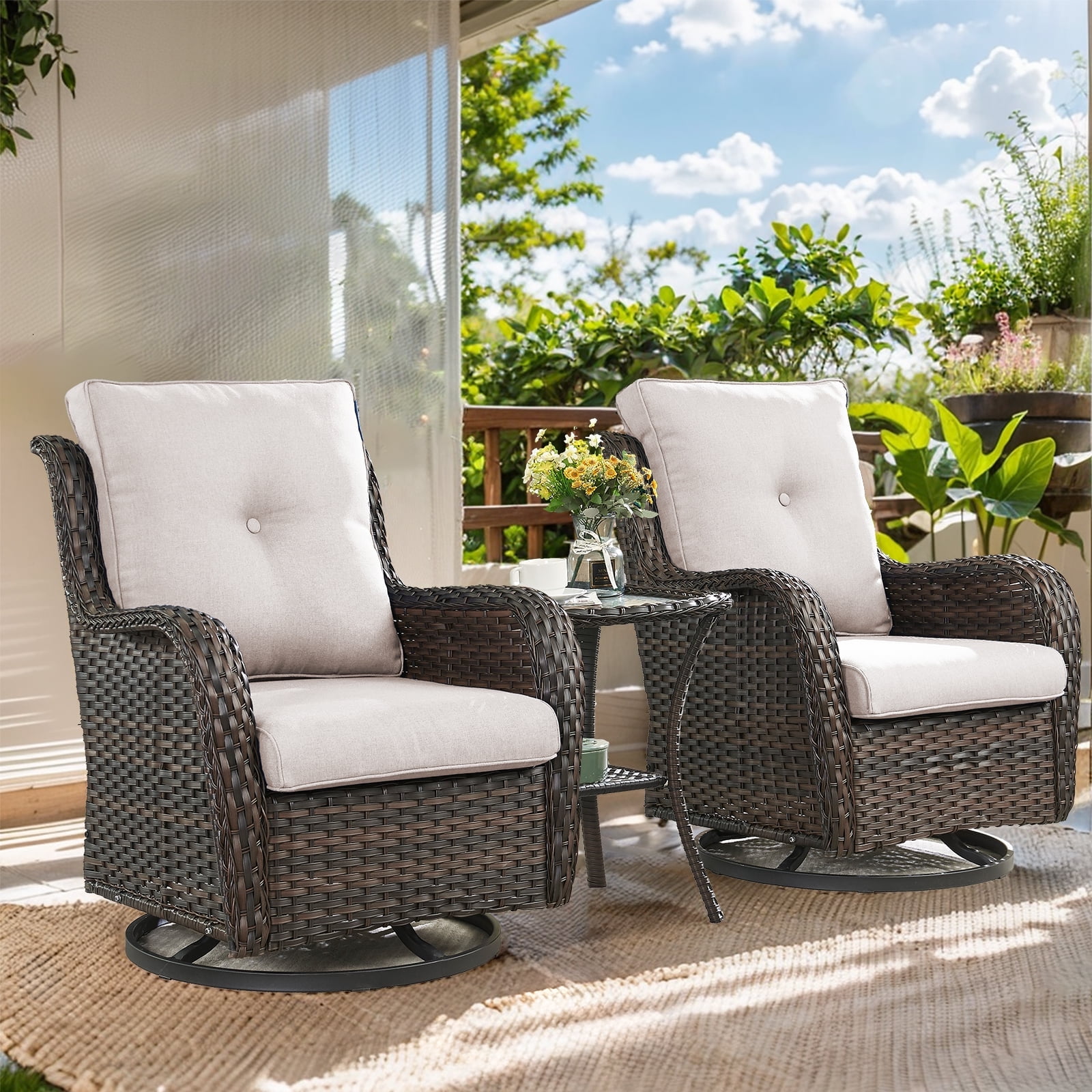 Gymojoy 3 Pieces Outdoor Wicker Swivel Rocker Patio Set,Patio ...