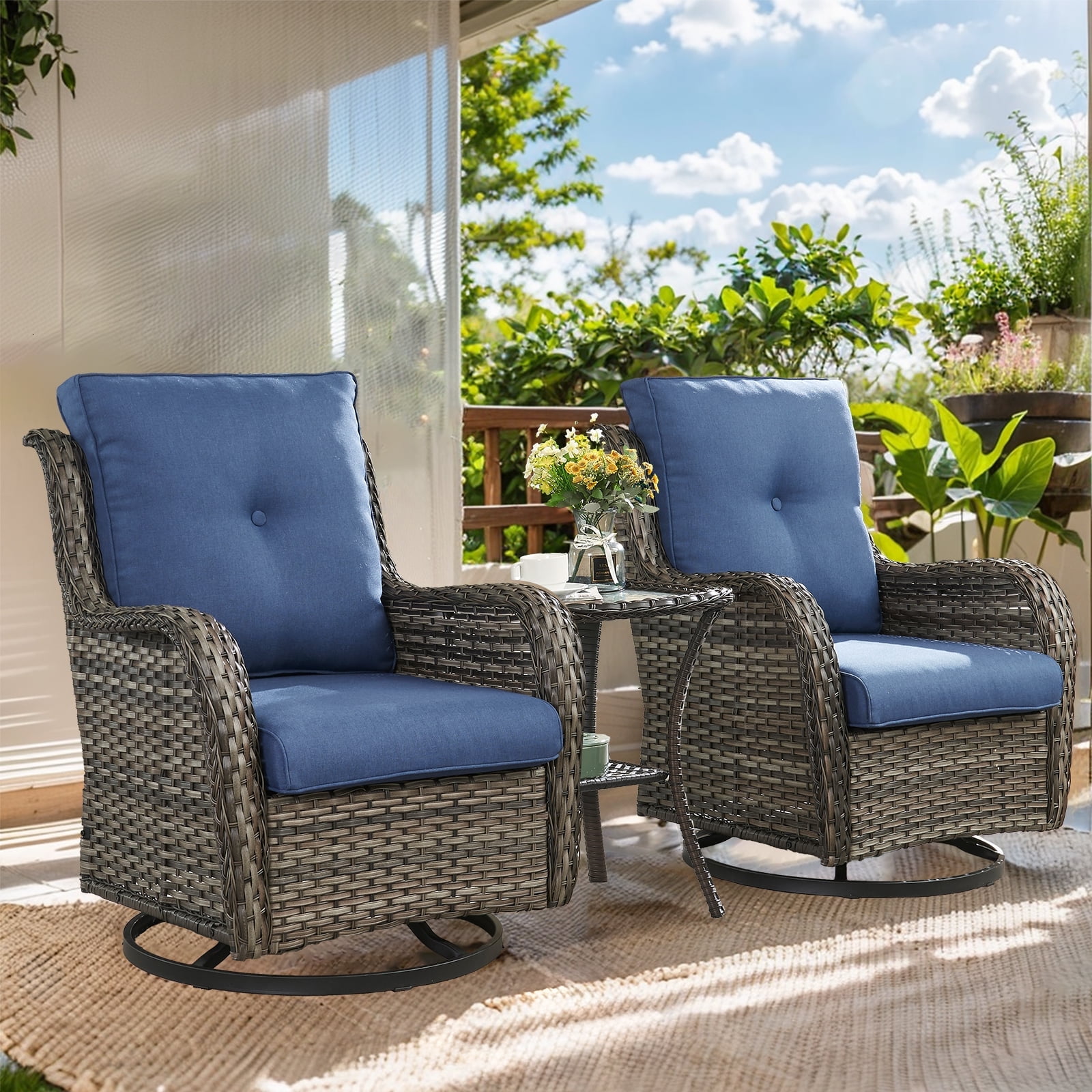 Gymojoy 3 Pieces Outdoor Wicker Swivel Rocker Patio Set,Patio ...