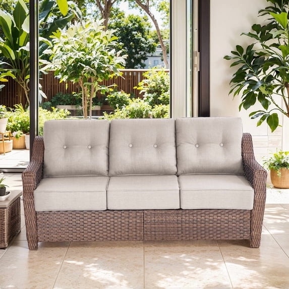 Gymojoy 3-Seat Outdoor Patio Sofa Set All-Weather PE Rattan Sectional ...