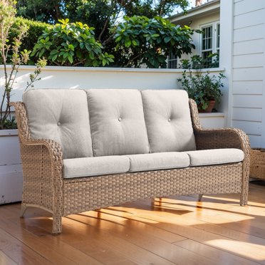 Free Shipping! Outdoor Wicker 3 Seater Sofa with Cushions,Black,Grey ...