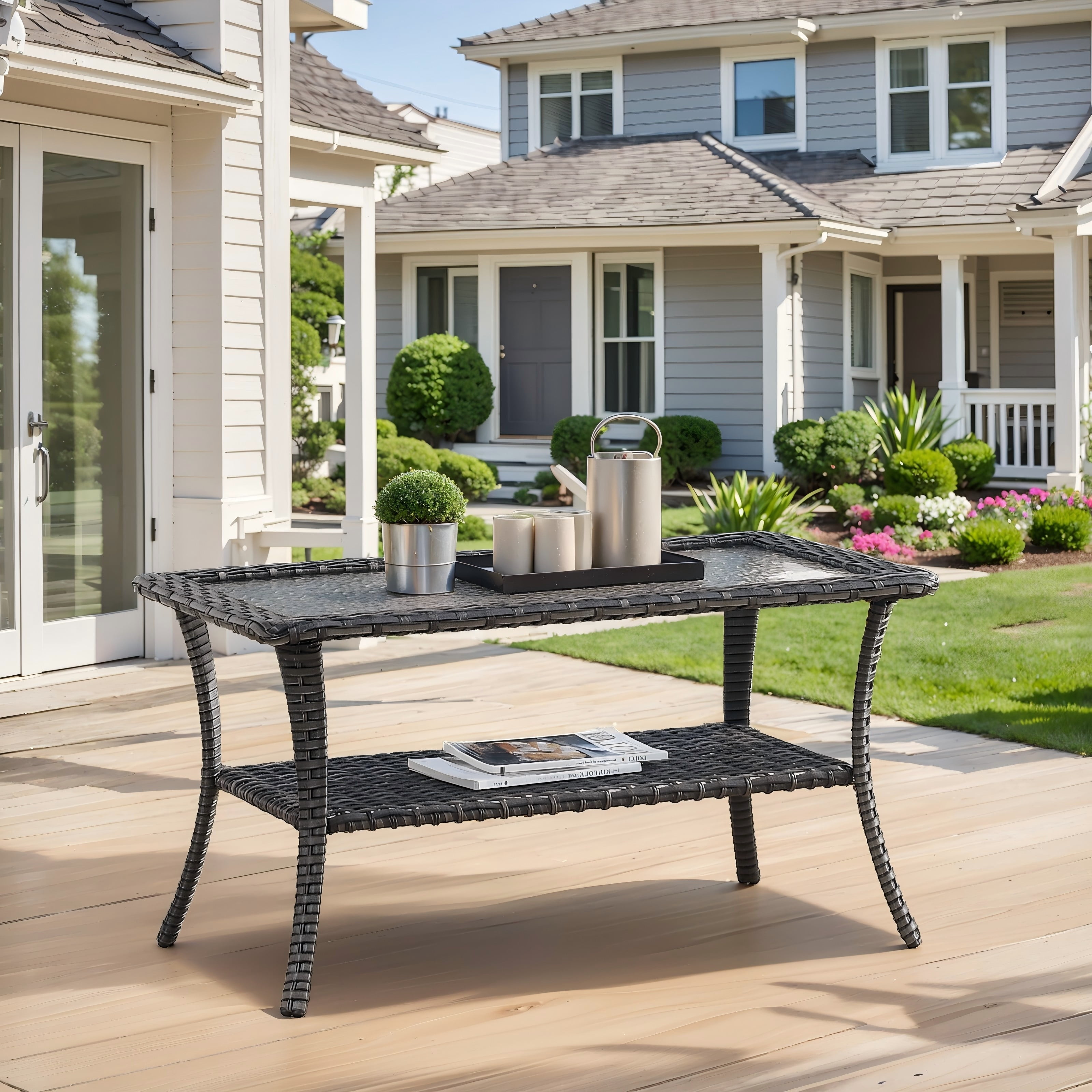 Gymojoy 40 Inches Patio Wicker Rattan Coffee Table, Outdoor Furniture ...