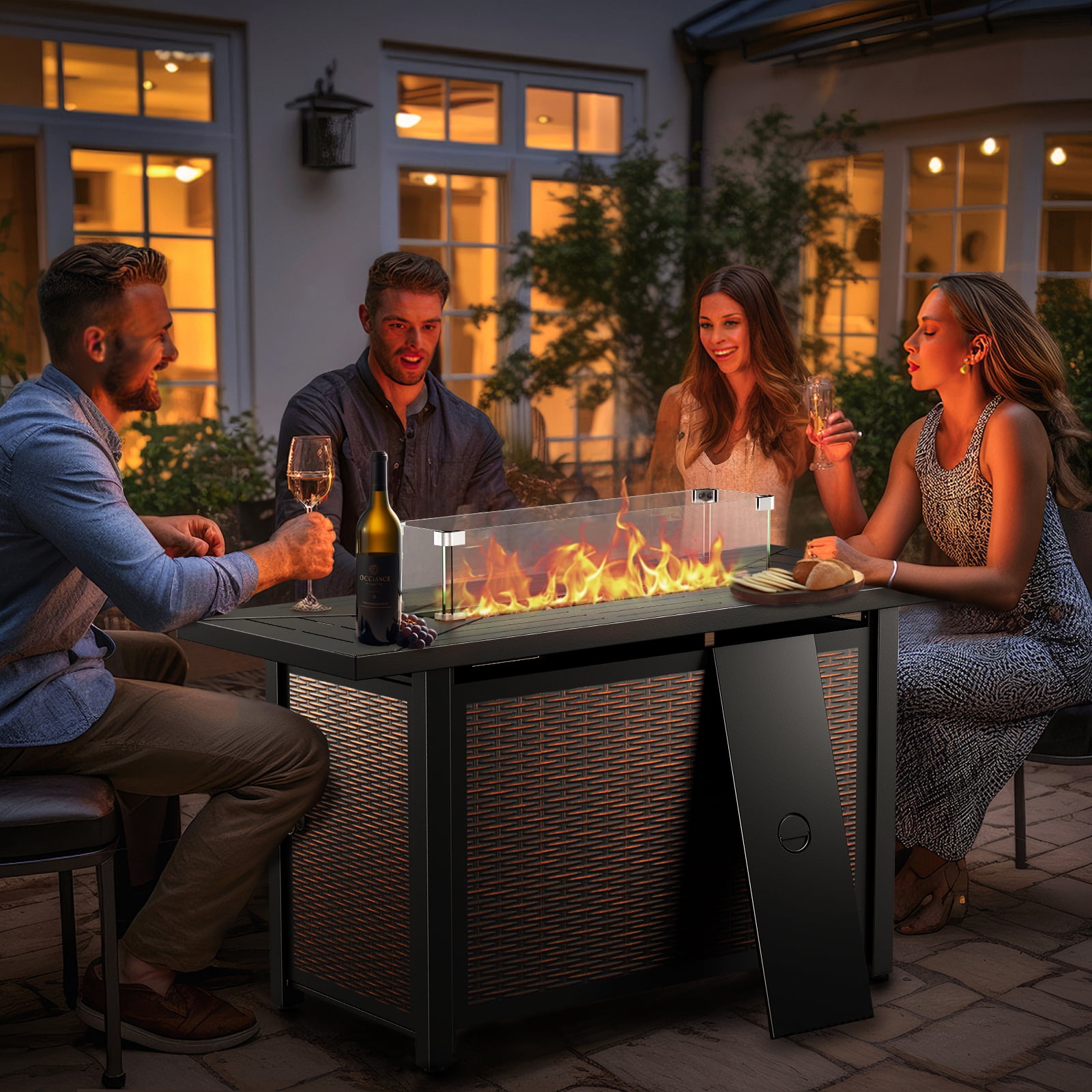 Gymojoy 43 in. Square Brown Metal Propane Gas Outdoor Fire Pit Table with Lava Rocks and Lid ...